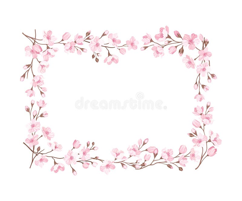 Twigs of Sakura or Cherry Blossom Arranged in Rectangular Frame Vector ...