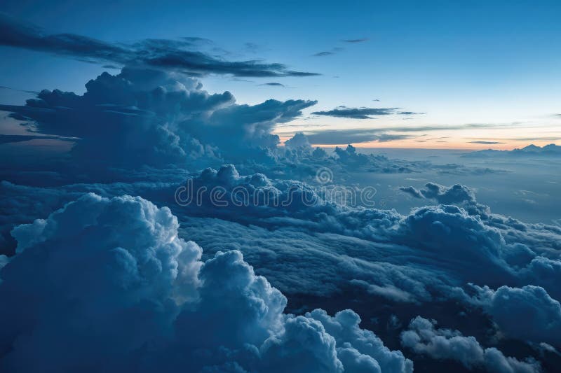 High Aerial Perspective of Glowing Stratocumulus Clouds at Dusk Stock ...