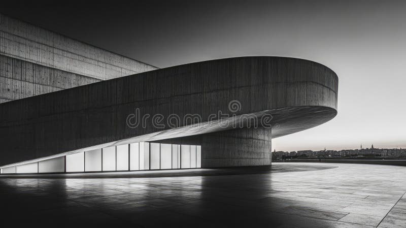 Twilight Casts Shadows Over a Neo Brutalist Landscape with Minimalist ...