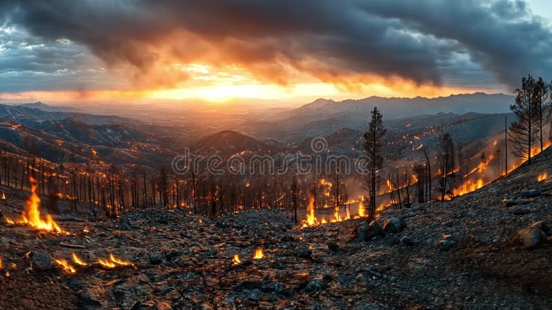 A Breathtaking Sunset Illuminates a Mountainous Landscape Scarred by ...