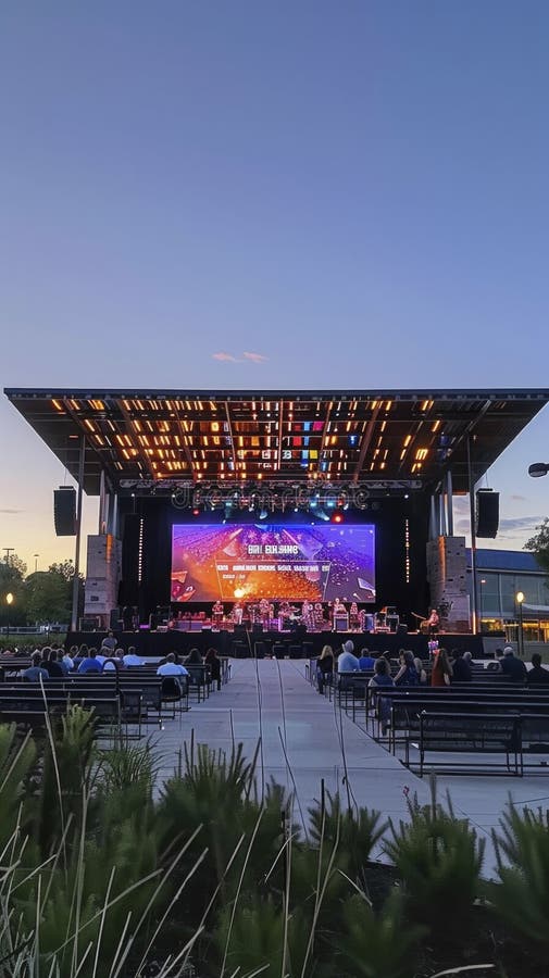 Twilight Concert at Outdoor Amphitheater with Sparse Audience Stock ...