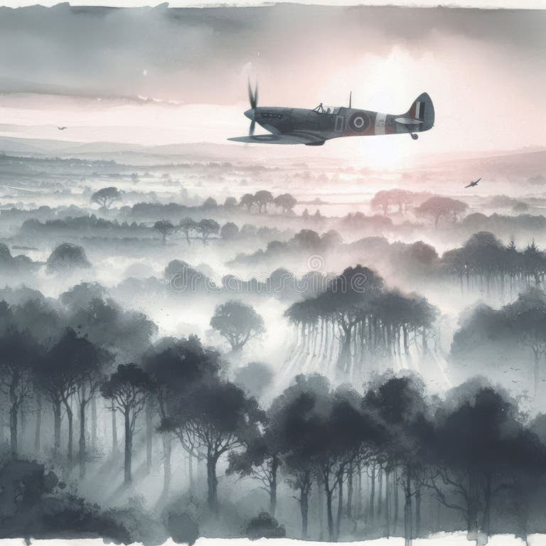 Twilight Flight of Spitfire Stock Illustration - Illustration of ...