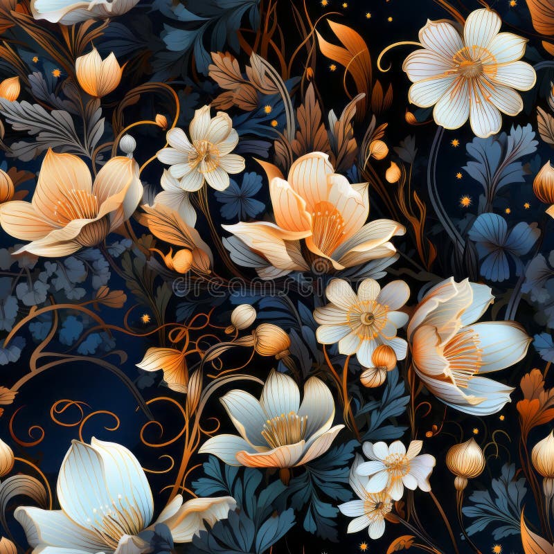 Twilight Garden Seamless Pattern, Created with Generative AI Stock ...
