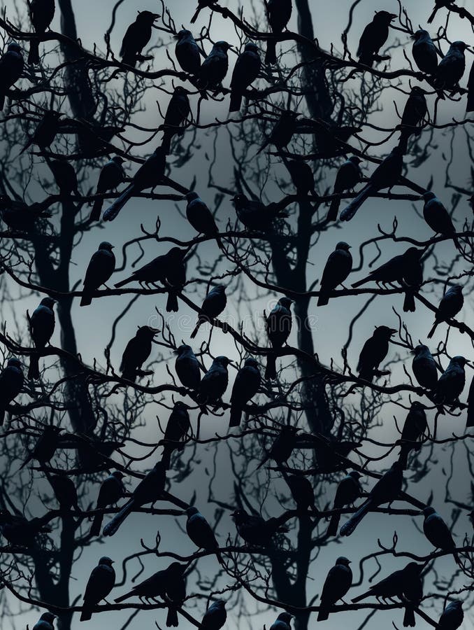 Twilight Gathering of Crows in Silhouetted Trees. Generative AI Stock ...