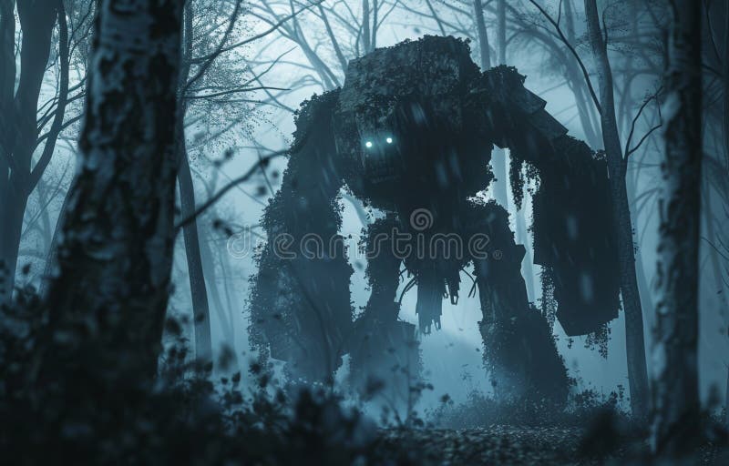 A Twilight Golem Made of Dusk Shadows Moving Silently through a Dimly ...