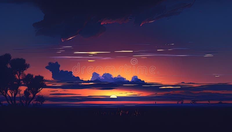 Twilight Horizon Digital Art Illustration, Generative AI Stock ...
