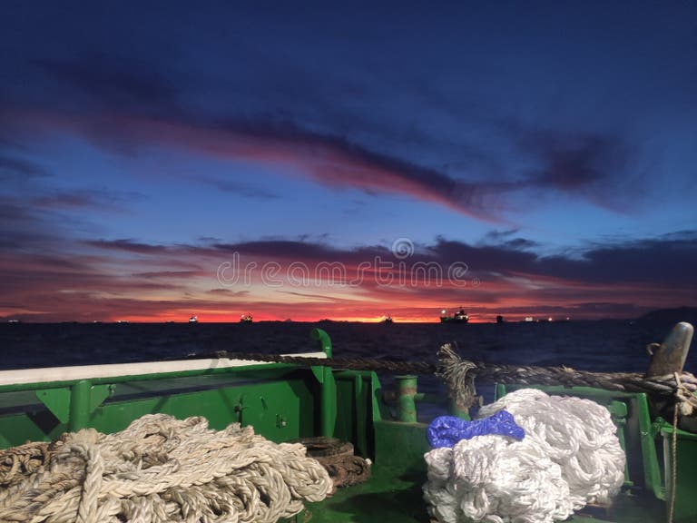 Twilight in the Java Sea when the Ship Was about To Lay Barge Ropes ...