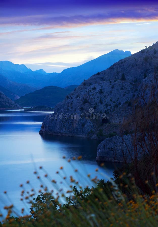 Twilight Landscape with Lake Stock Photo - Image of mountains, dusk ...