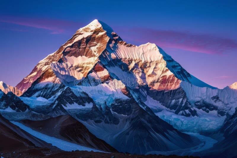 Twilight at Mount Everest with Deep Winter Sky Stock Illustration ...
