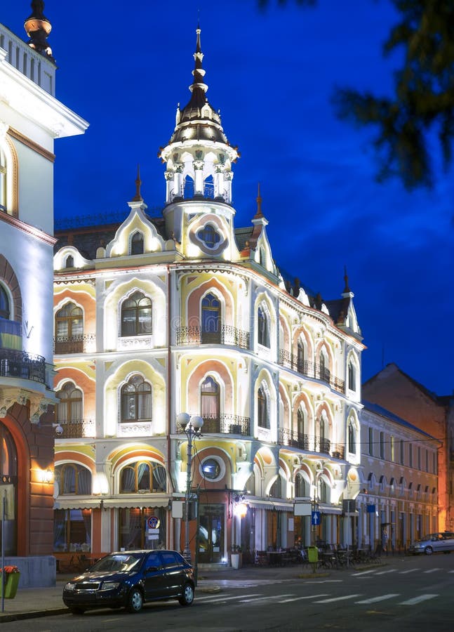 Twilight on Oradea streets stock photo. Image of attraction - 205936744