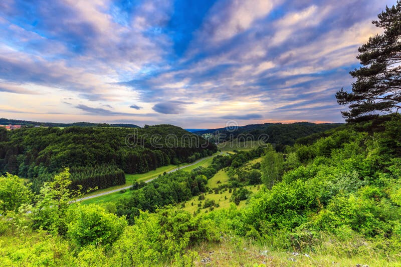 Twilight over German hills stock photo. Image of hillside - 55483698
