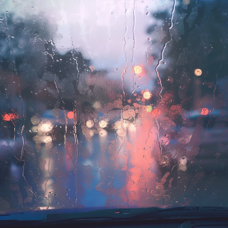 Twilight Rain Drizzle on the Windshield Captured in the Evening Stock ...