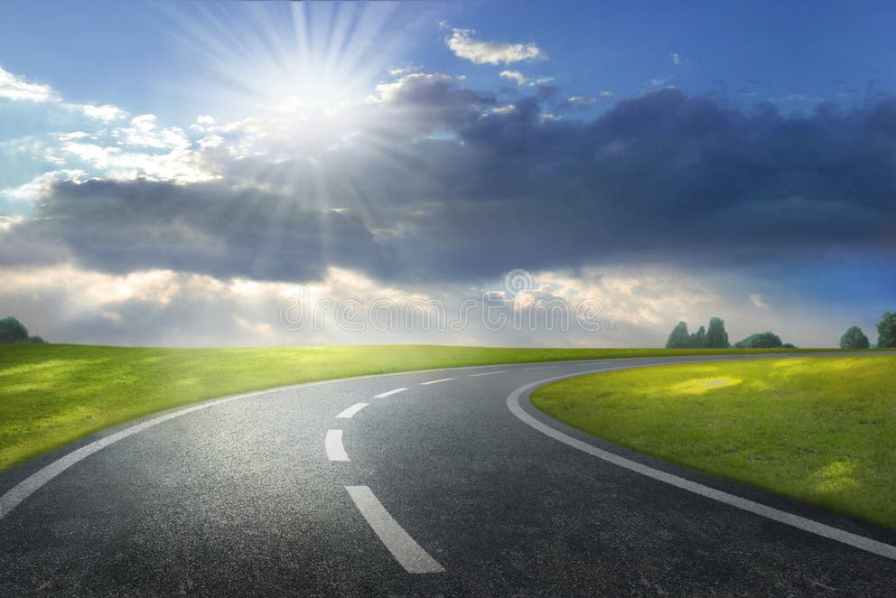 Twilight on a road stock image. Image of grey, clouds - 43981137