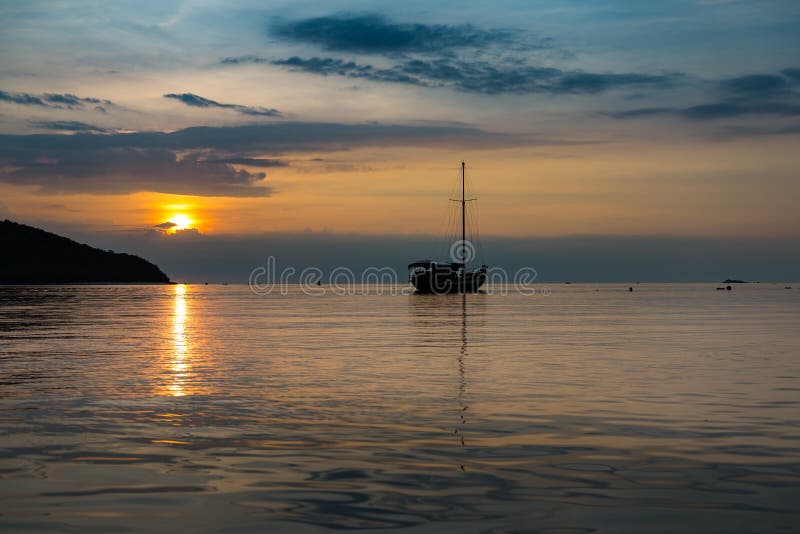 Twilight Scene of Boat in the Sunset Time Stock Photo - Image of clouds ...