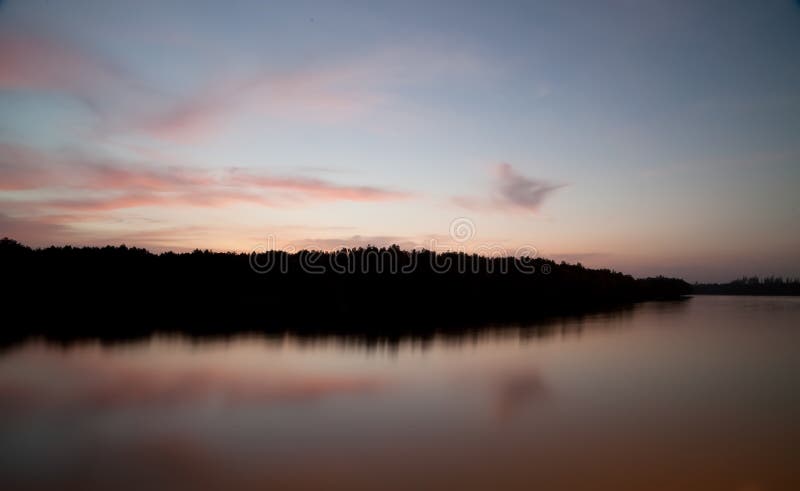 Twilight ,Sea ,Tree, the Dawn Sun . Overcast. Stock Image - Image of ...