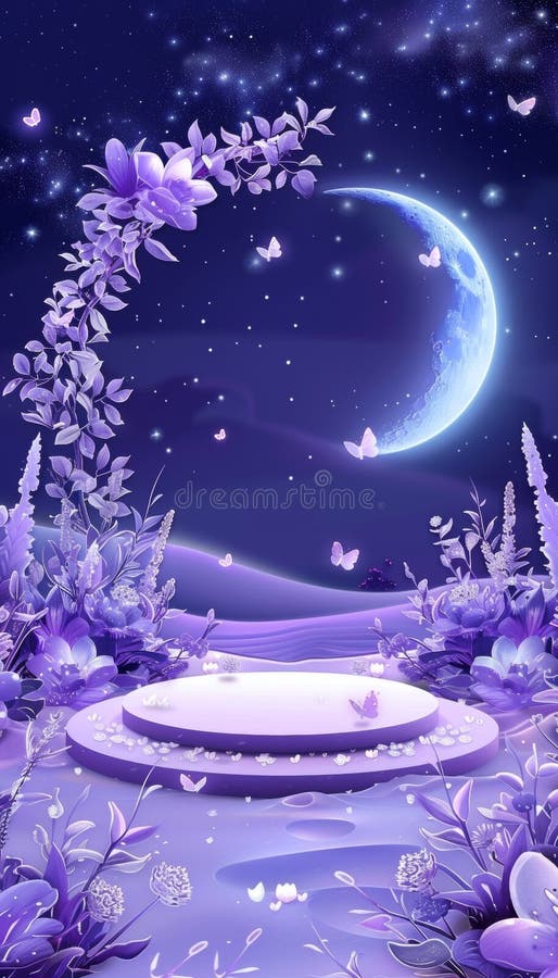 Twilight Setting with a Whimsical Lavender Arch Empty Product Podium ...