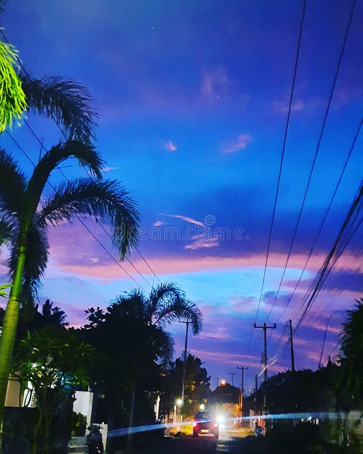 Twilight Sick Day, Sunset Sky in the West Night Street Reflection of ...