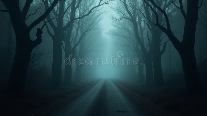 Twilight of Solitude: a Desolate Road in the Fog Stock Illustration ...