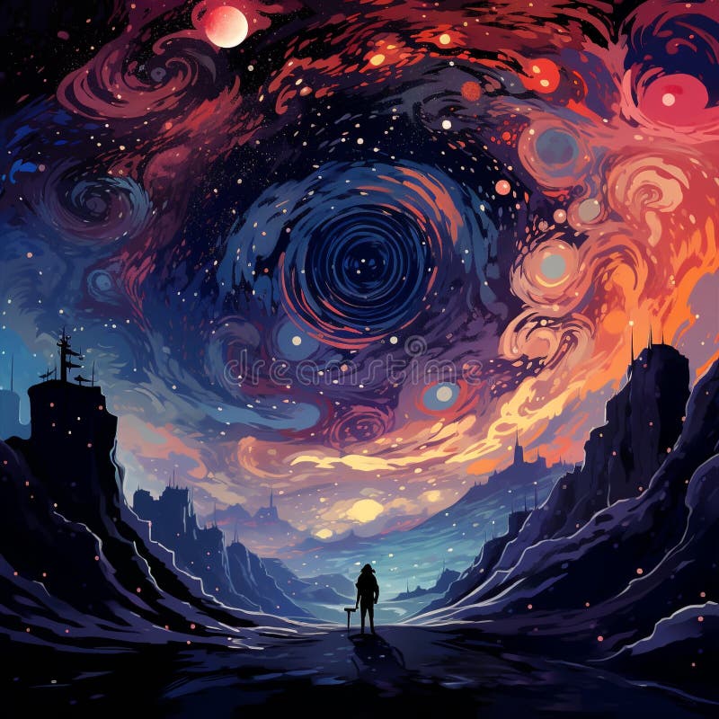 Twilight of Time: Gazing into the Eternal Blackness Stock Illustration ...