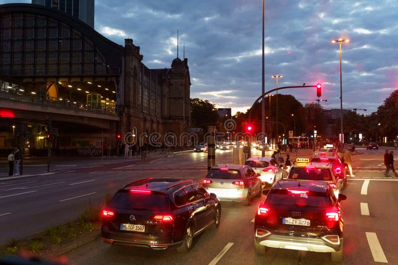 Twilight Traffic at Downtown Intersection Editorial Photo - Image of ...