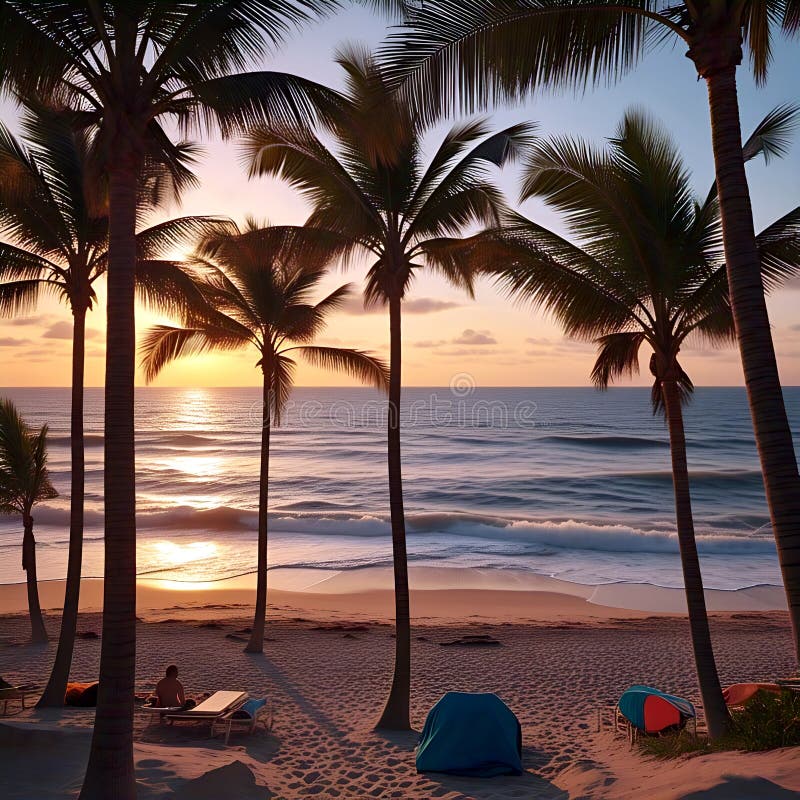Twilight Tranquility: Sunset Escape on a Tropical Shore Stock Photo ...