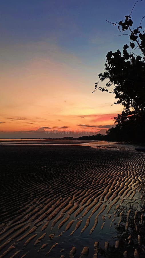 Twilight View, from the Beach in One of the Cities in Indonesia? Stock ...