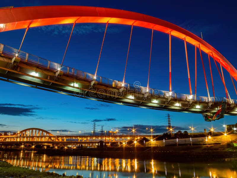 Twilight View of the Beautiful Rainbow Bridge Stock Image - Image of ...