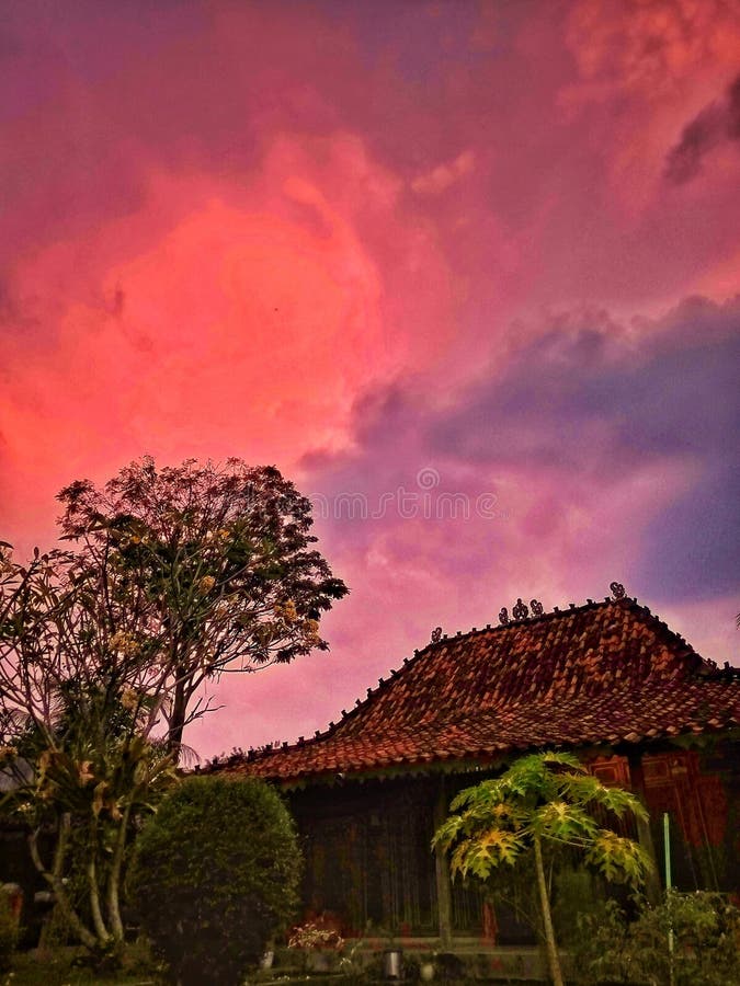 Twilight View and Joglo House Stock Image - Image of view, joglo: 276003623