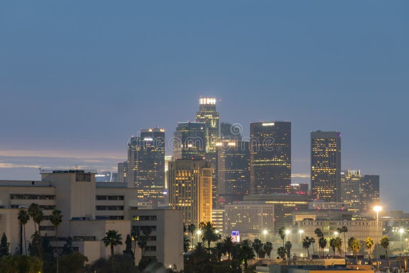 Twilight View of the Los Angeles Downtown Editorial Stock Image - Image ...