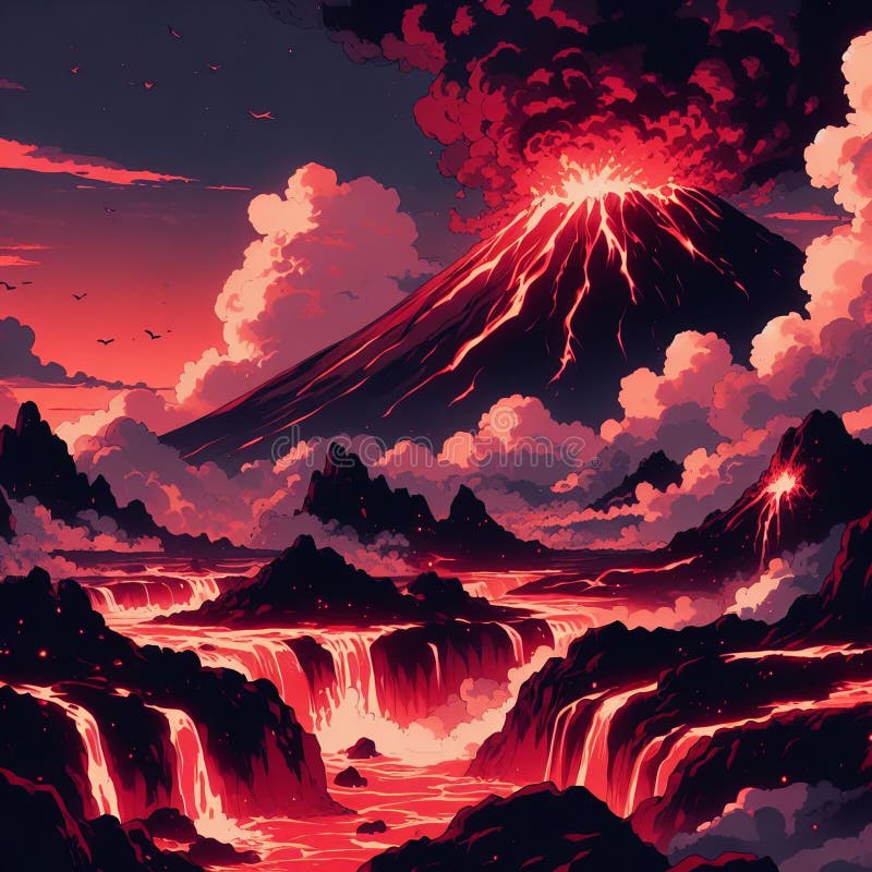 Twilight Volcano Awakening stock illustration. Illustration of nature ...