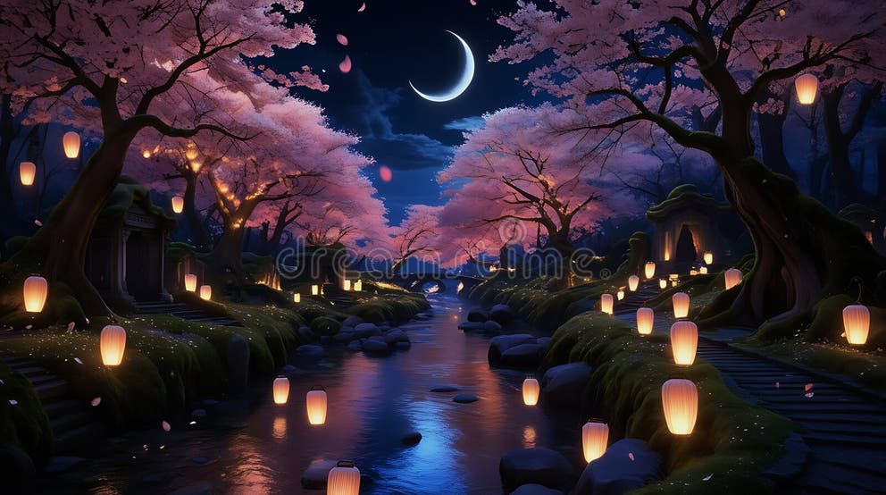 Twilight Whispers: the Enchanted Sakura Forest Stock Illustration ...