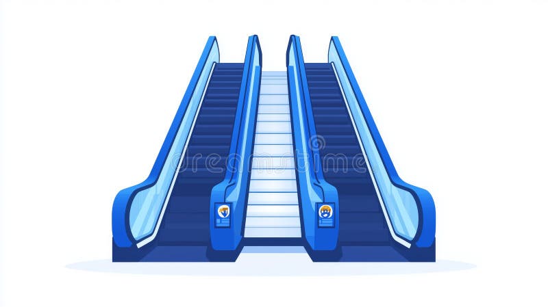 Twin Blue Escalators Isolated on a White Background Stock Illustration ...