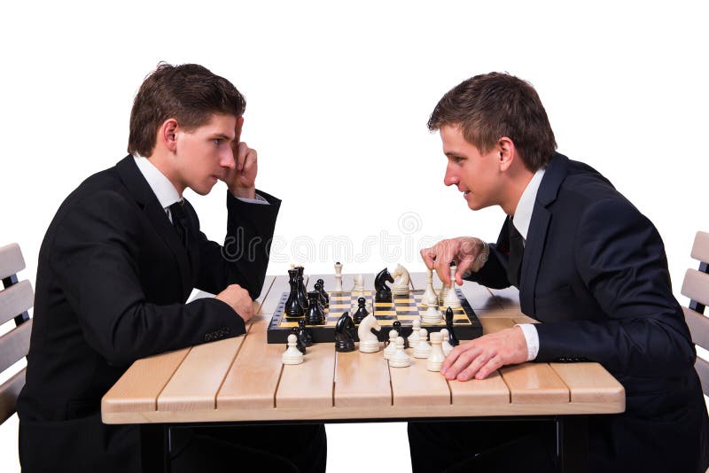 The Twin Brothers Playing Chess Isolated on White Stock Image - Image ...