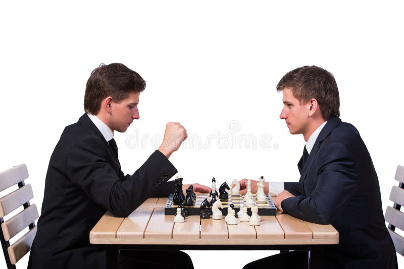 The Twin Brothers Playing Chess Isolated on White Stock Photo - Image ...
