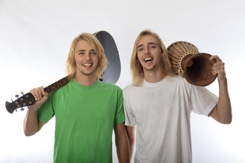 Twin Brothers with Their Guitar and Drum Stock Image - Image of ...