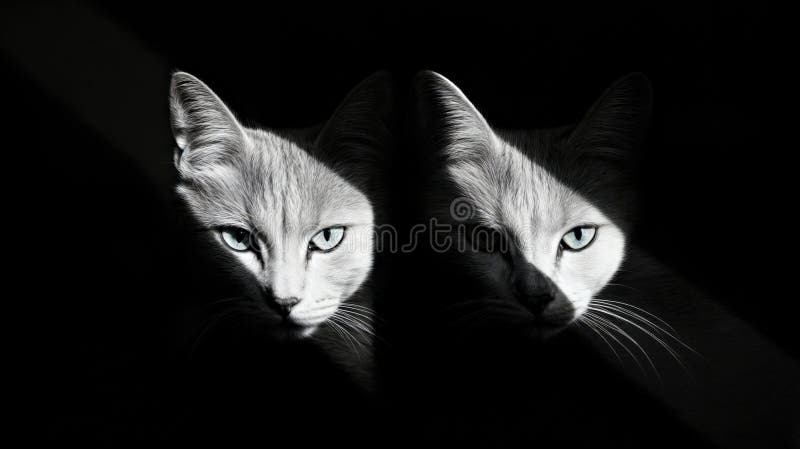 Twin Cats in Dramatic Lighting with Piercing Blue Eyes on Black ...