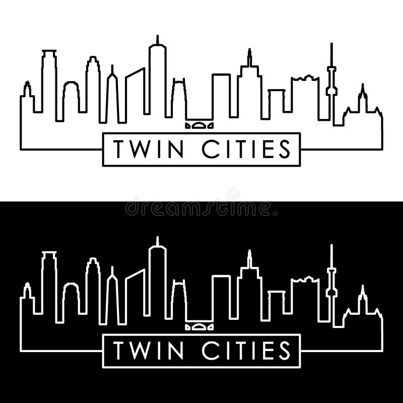 Outline Twin Cities Skyline with Landmarks. Stock Vector - Illustration ...