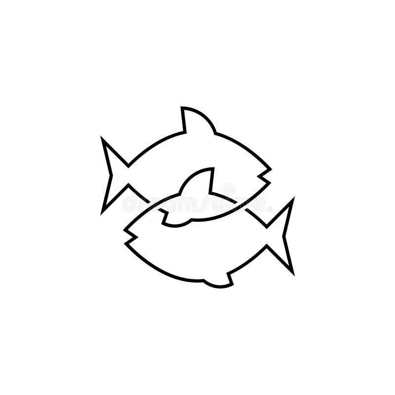 Twin Double Fish Logo Line Art Template Isolated on White Background ...