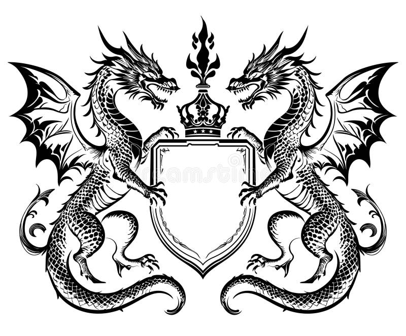 Twin Dragon Crest Design Logo Stock Vector - Illustration of line ...