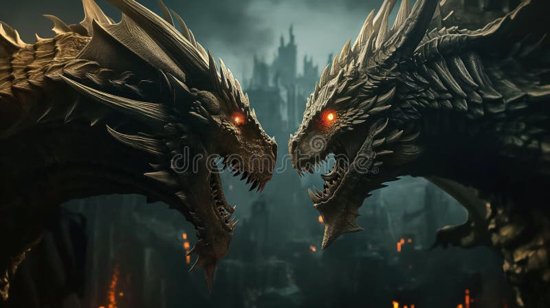 Twin Dragons Facing Each Other Stock Illustration - Illustration of ...