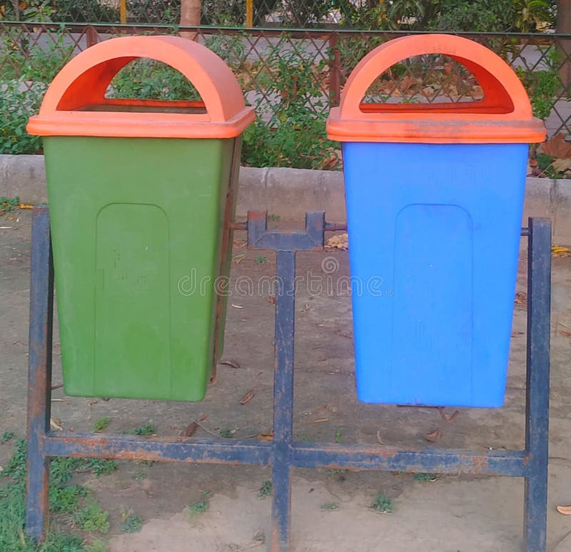 Twin dustbin in the park stock image. Image of yellow - 214903879