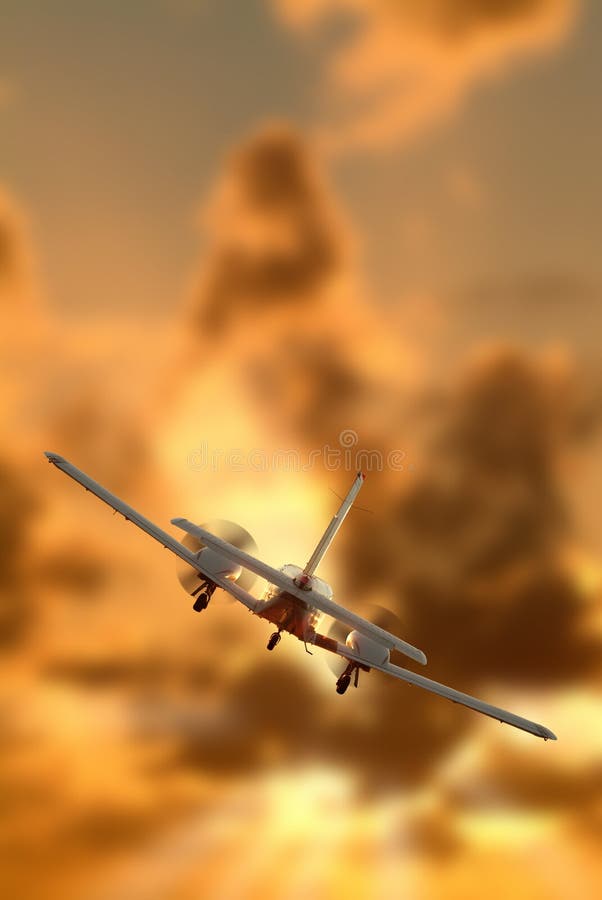 A Twin Engine Airplane Flying Stock Image - Image of flying, hanger ...