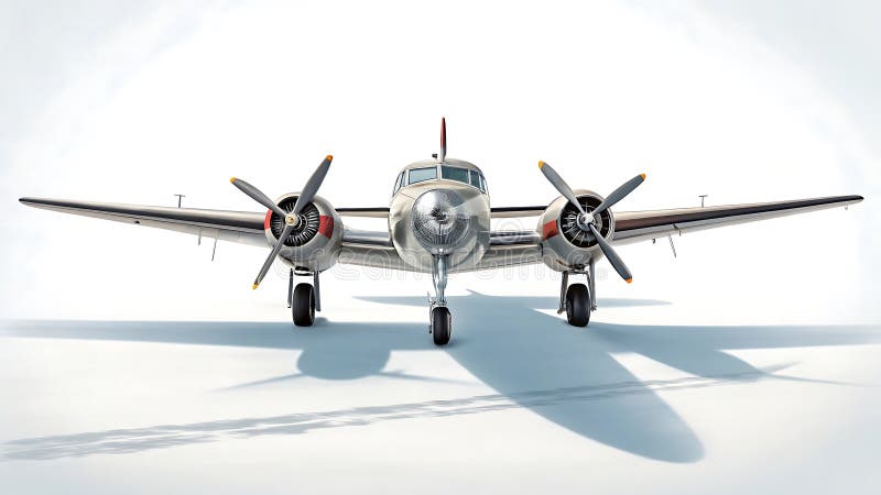 Twin Engine Propeller Aircraft on a Bright White Surface Stock ...