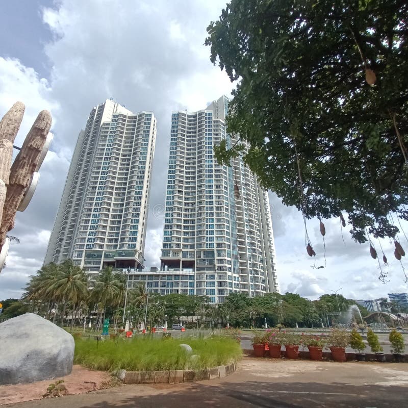 Twin Hotel at Ancol Resort Beach Stock Image - Image of twin, beach ...