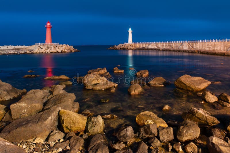 Twin Lighthouses stock photo. Image of rocks, water, lighthouse - 37806326