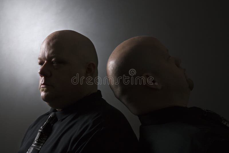 Twin men back to back. stock image. Image of indoors, colour - 2431217