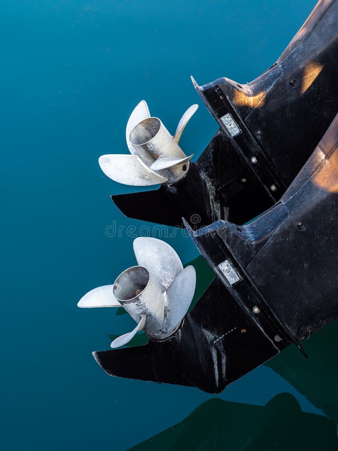 Twin motorboat engine stock image. Image of valve, propeller - 299768107