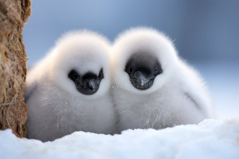 Twin Penguins Huddling Together in the Cold Stock Photo - Image of ...