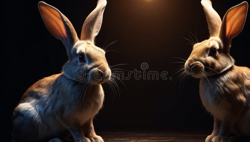 Twin Rabbits in Dramatic Spotlight Stock Photo - Image of chiaroscuro ...