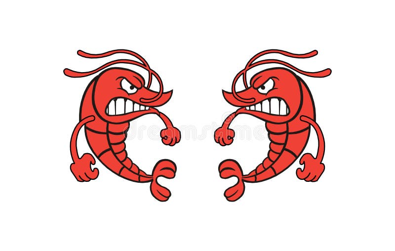 Twin Shrimp Doodle Mascot Logo Angry Face Stock Vector - Illustration ...